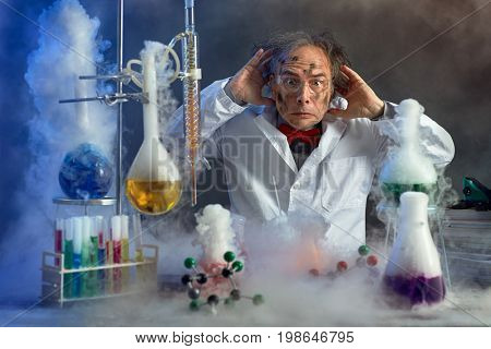 frightened scientist front of experiment that exploded in lab image ...