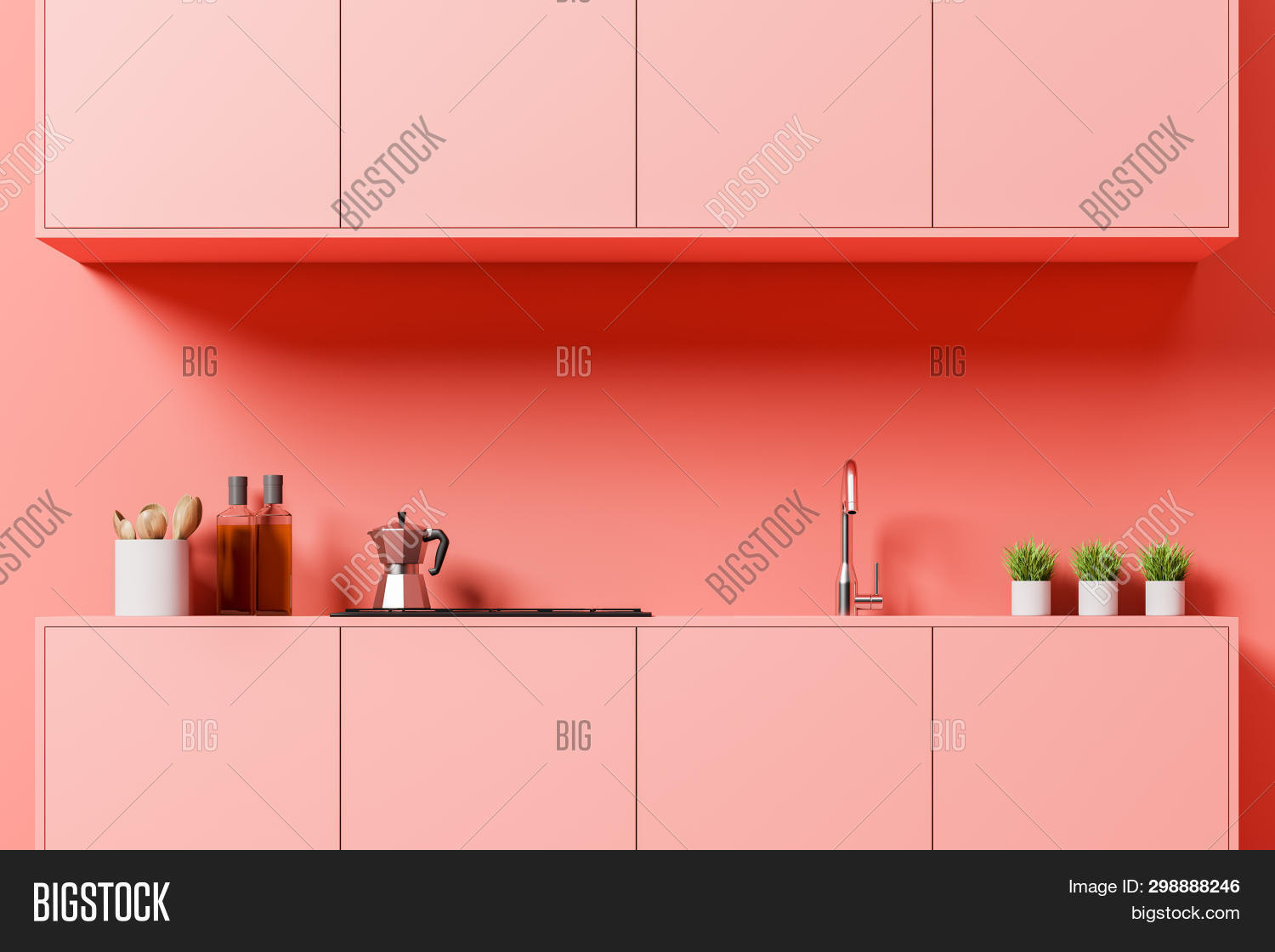 Pink Kitchen Countertops And Cupboards image & stock photo. 298888246