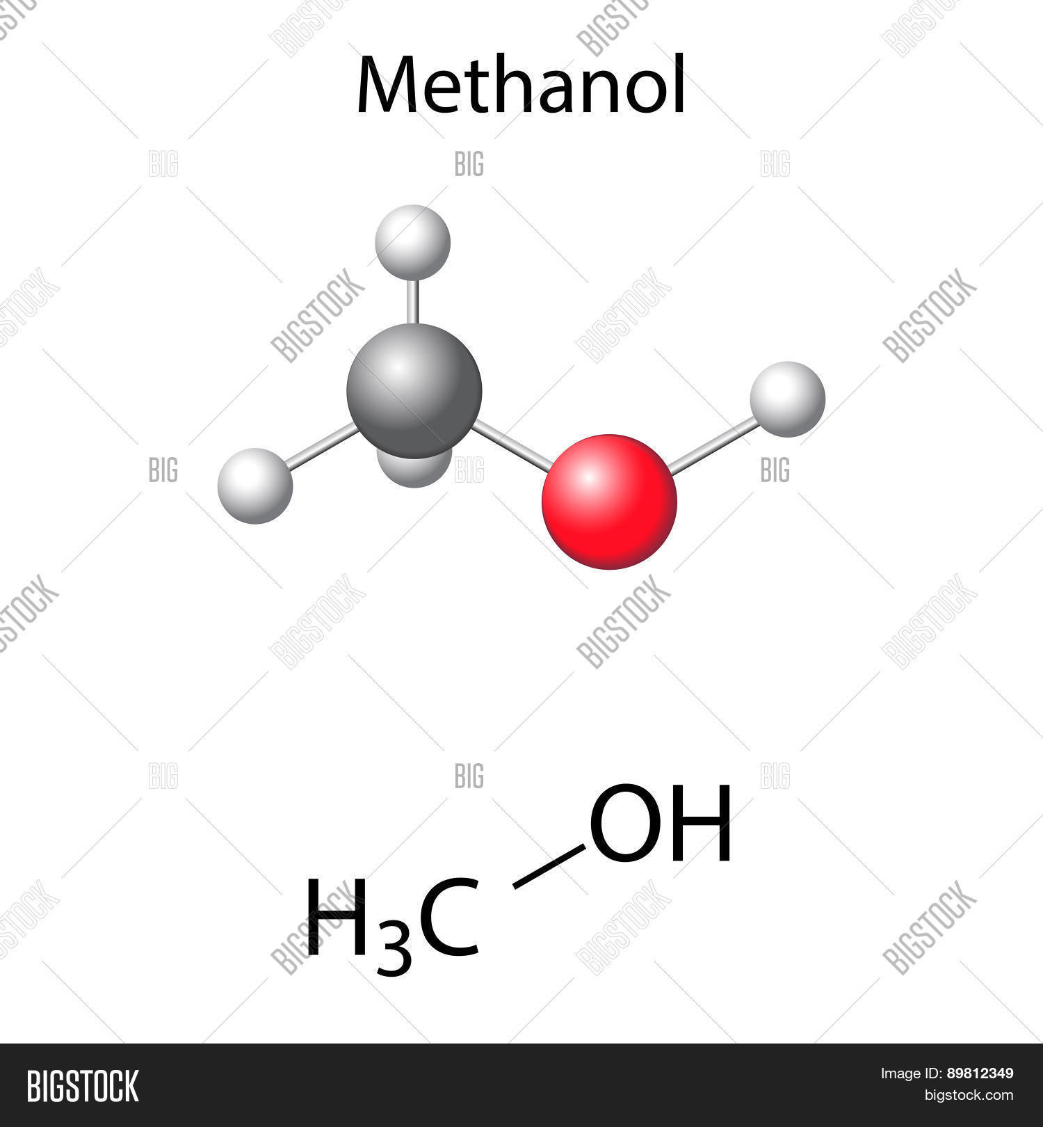Structural Chemical Formula And Model Of Methanol Molecule image ...