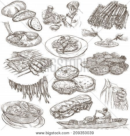 FOOD menu.International Cuisine set. Cooking and Dish. Collection of an ...