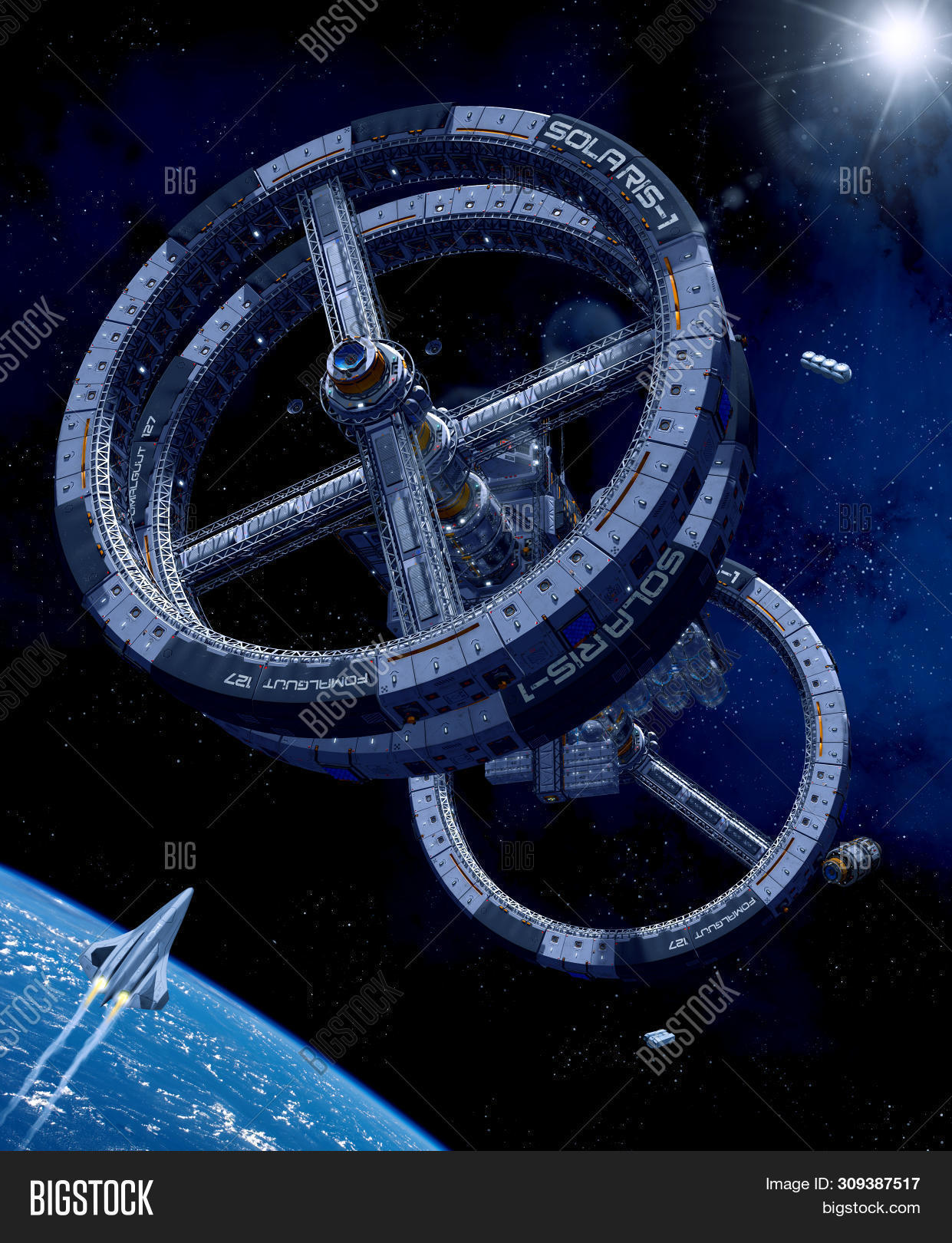 A Giant Modular-type Space Station Is Orbiting Planet Earth, Circular ...