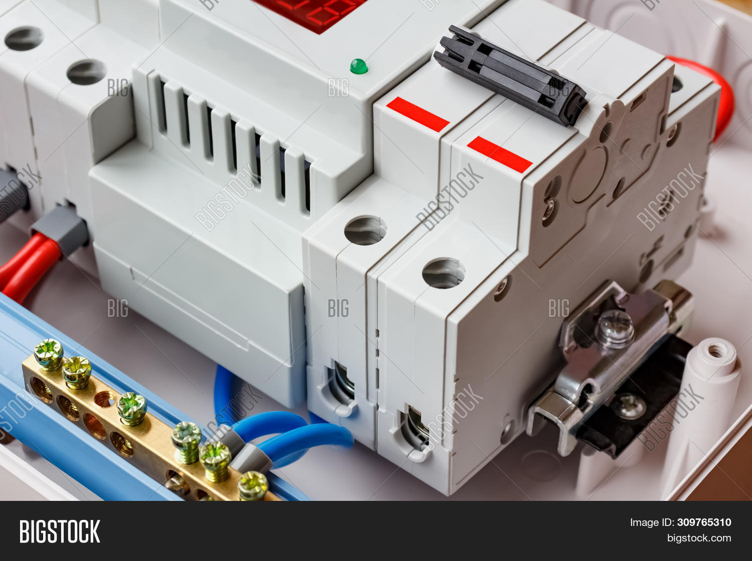 Double Input Automatic Circuit Breaker And Voltage Limiter Closeup In ...