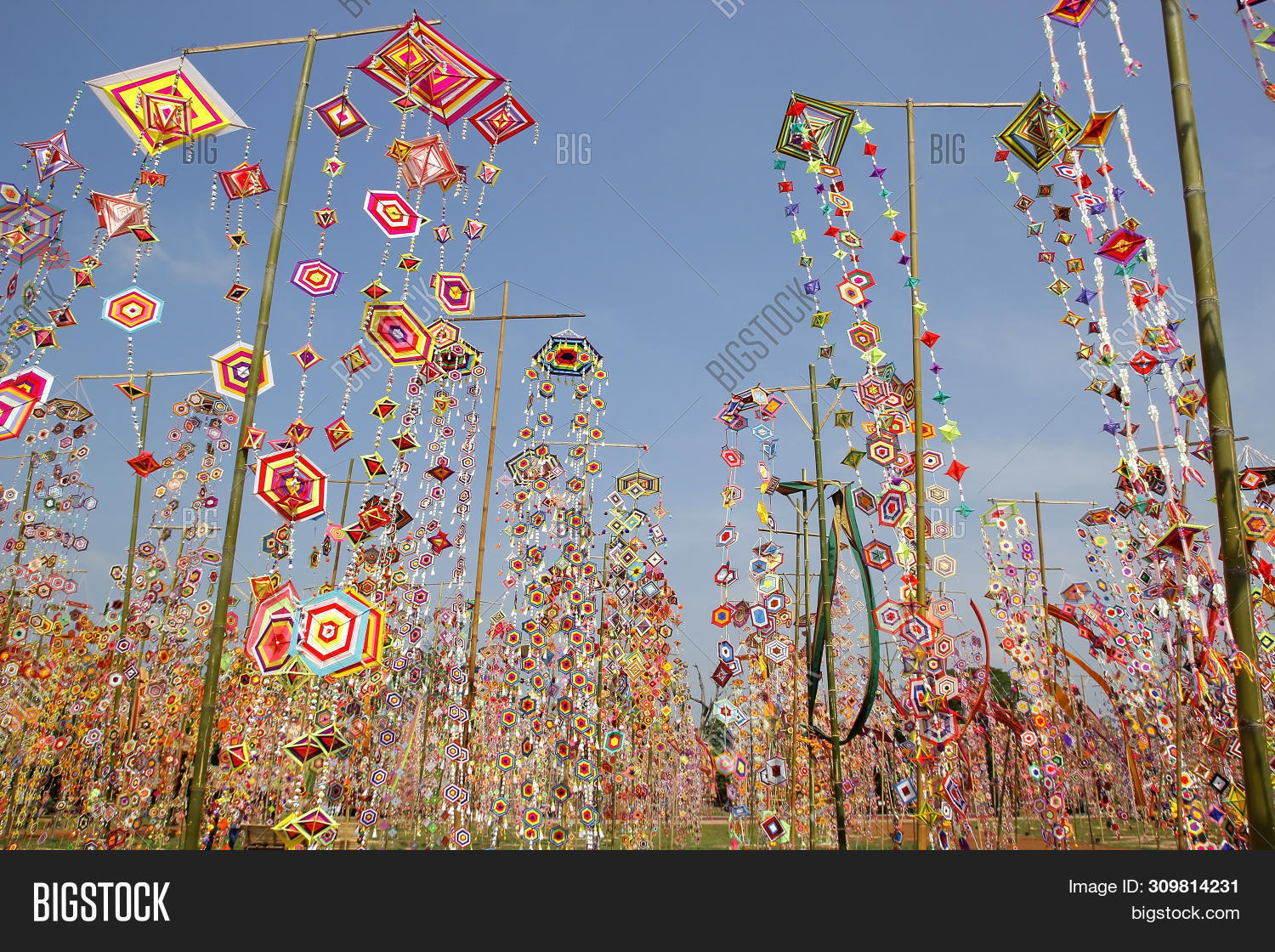 Colorful Tung Flag As Background, Tung Flag Of Isan Kalasin Thailand ...
