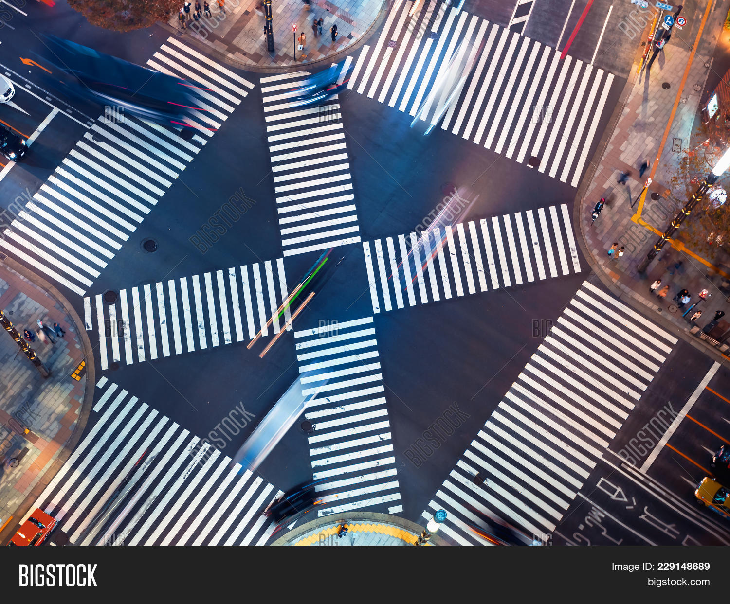 Aerial View Of Traffic Crossing A Big Intersection In Ginza, Tokyo ...