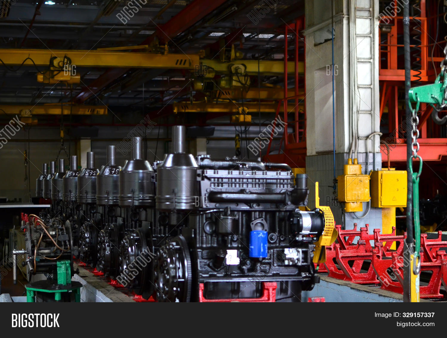 New Engines For Trucks And Tractors On An Industrial Factory Assembly ...