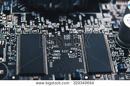 Electronic Chip. Close Up Photo Of Black Pc Circuit Board. - Stock ...