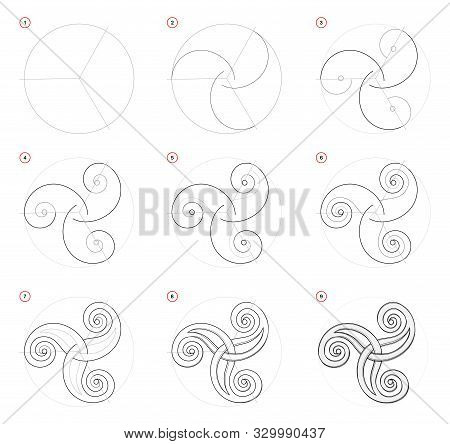 How To Draw Step-wise Celtic Popular Symbol Triskel. Creation Step By ...