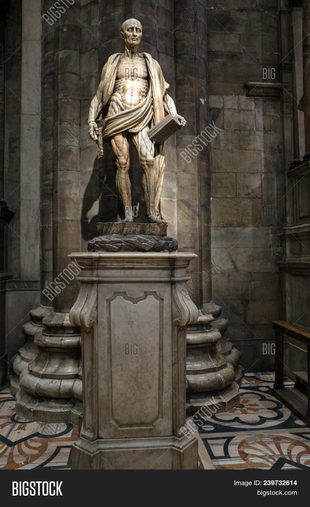 Statue Of St. Bartholomew In Duomo Di Milano Cathedral, Italy image ...