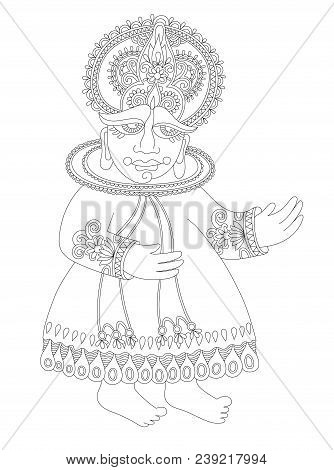Line Drawing Of South Indian Traditional Kathakali Dancer, Vector ...