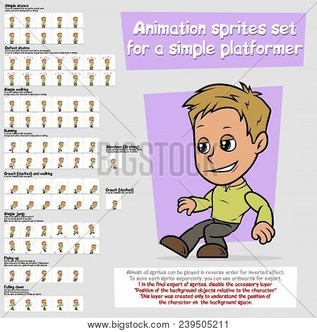 Cartoon Boy Character Big Vector Animation Sprites Sheet Set For A ...