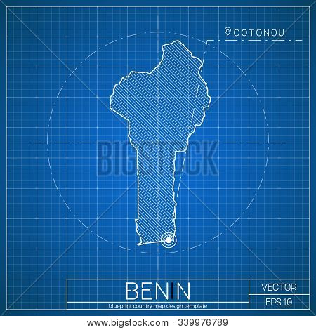 Benin Blueprint Map Template With Capital City. Vector Illustration ...