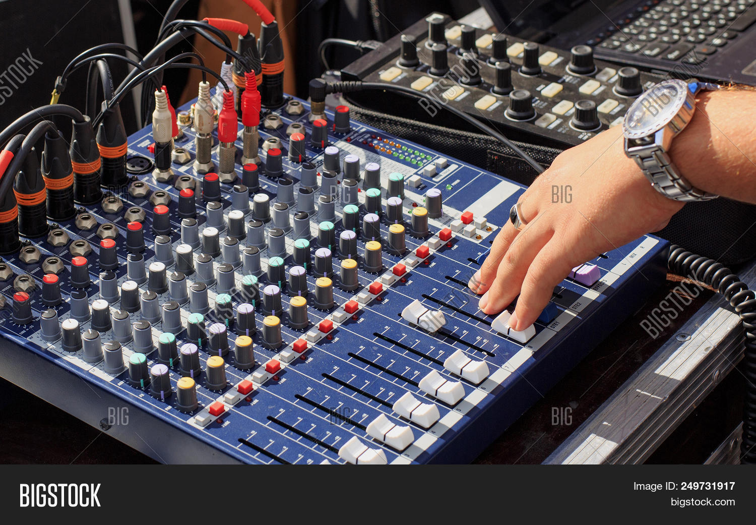 Professional Audio Mixing Console With Faders And Adjusting Knobs image ...