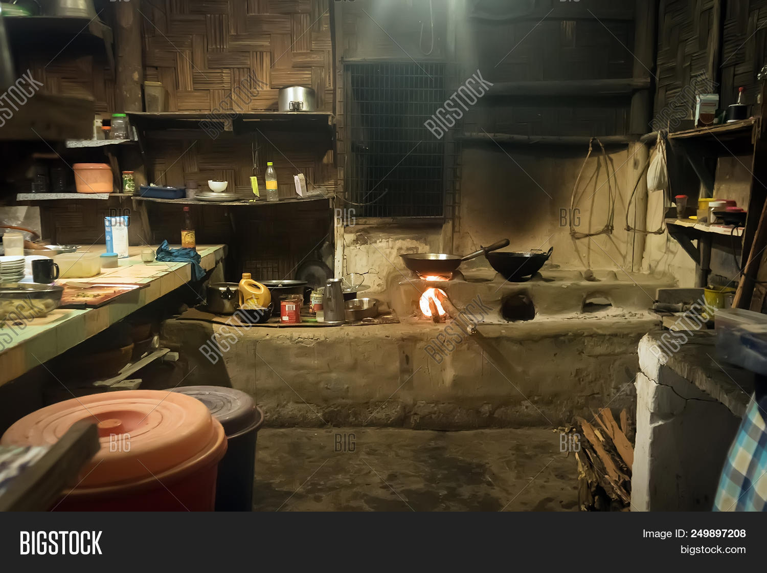 Traditional Kitchen In Old Nepali House In Small Remote Village In ...