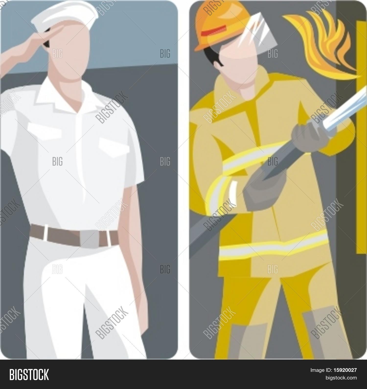 A set of 2 vector worker illustrations. 1) Sailor saluting. 2 ...