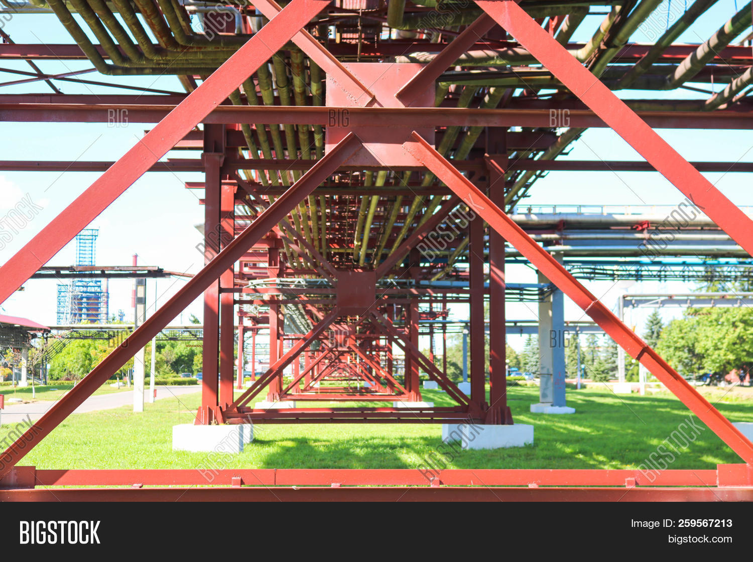 Red Metal Structures, Wheel Supports For Pipes, Pipeline Trestle From ...