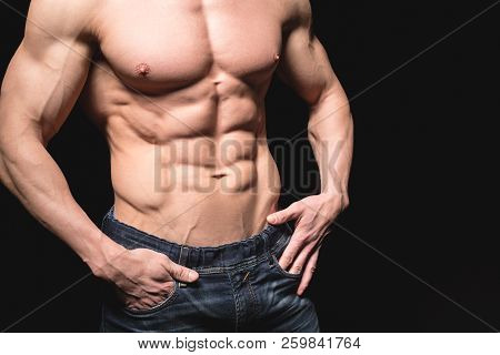Fitness Concept. Muscular And Fit Torso Of Young Man Having Perfect Abs ...