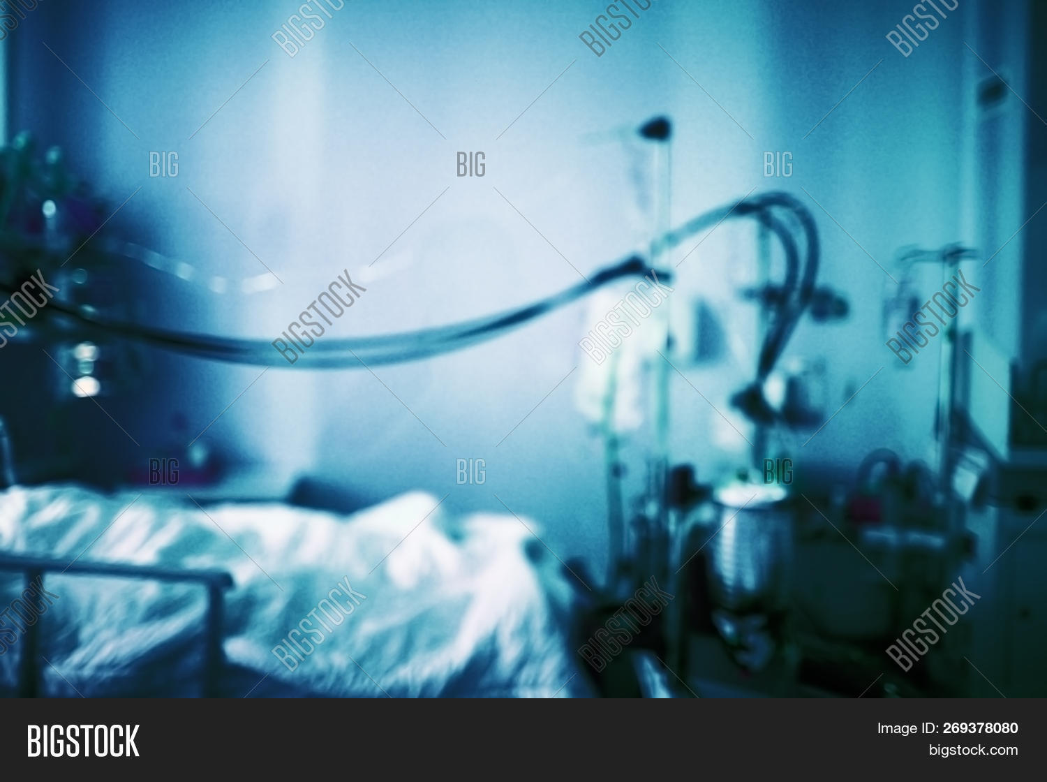 Psychiatric Dismal Cell (ward) With Equipment And A Bed. Blurred Dark ...