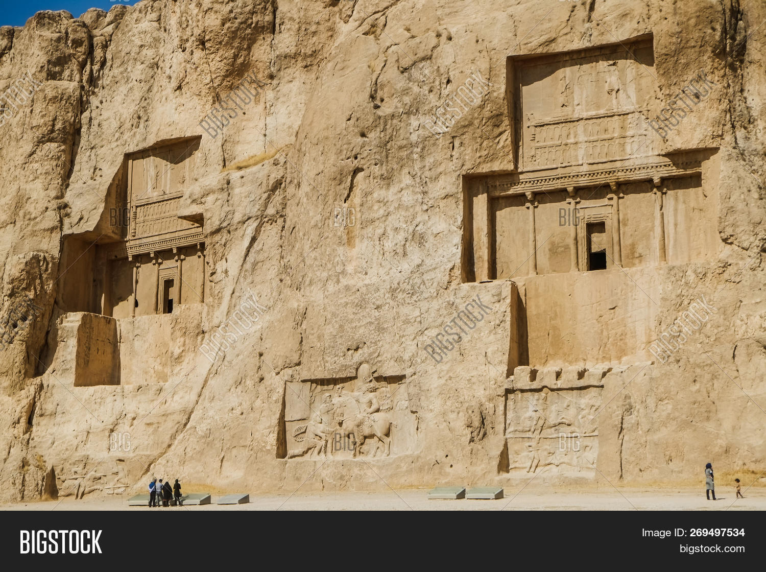 Ancient Iranian Rock Reliefs Naqsh-e Rustam Shows Large Tombs Cut High ...