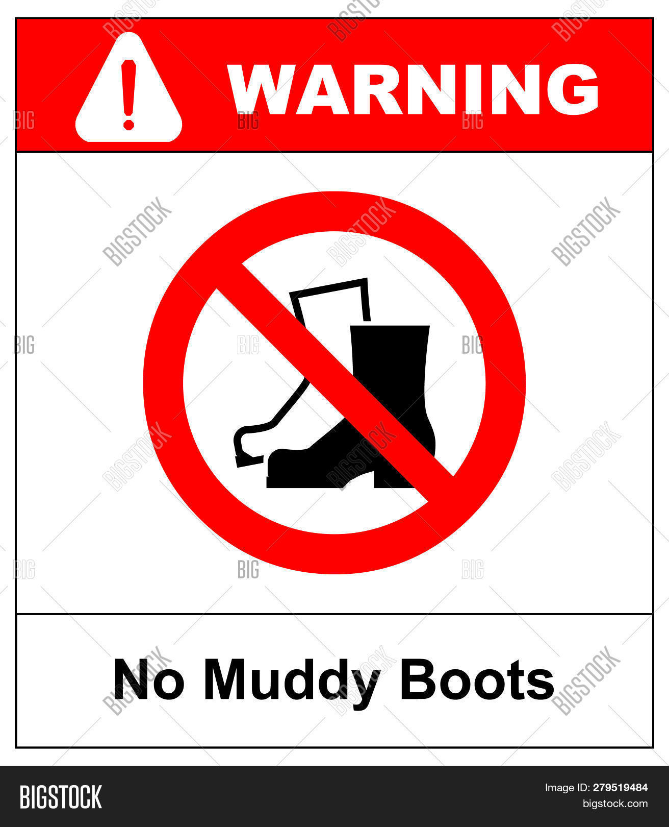 No Muddy Boots Symbol. Rain Boots Prohibition Sign. Red Warning ...
