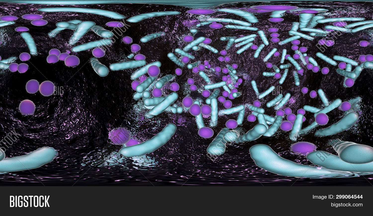 360-degree Spherical Panorama Of Bacterial Biofilm. Mixture Of Bacteria ...