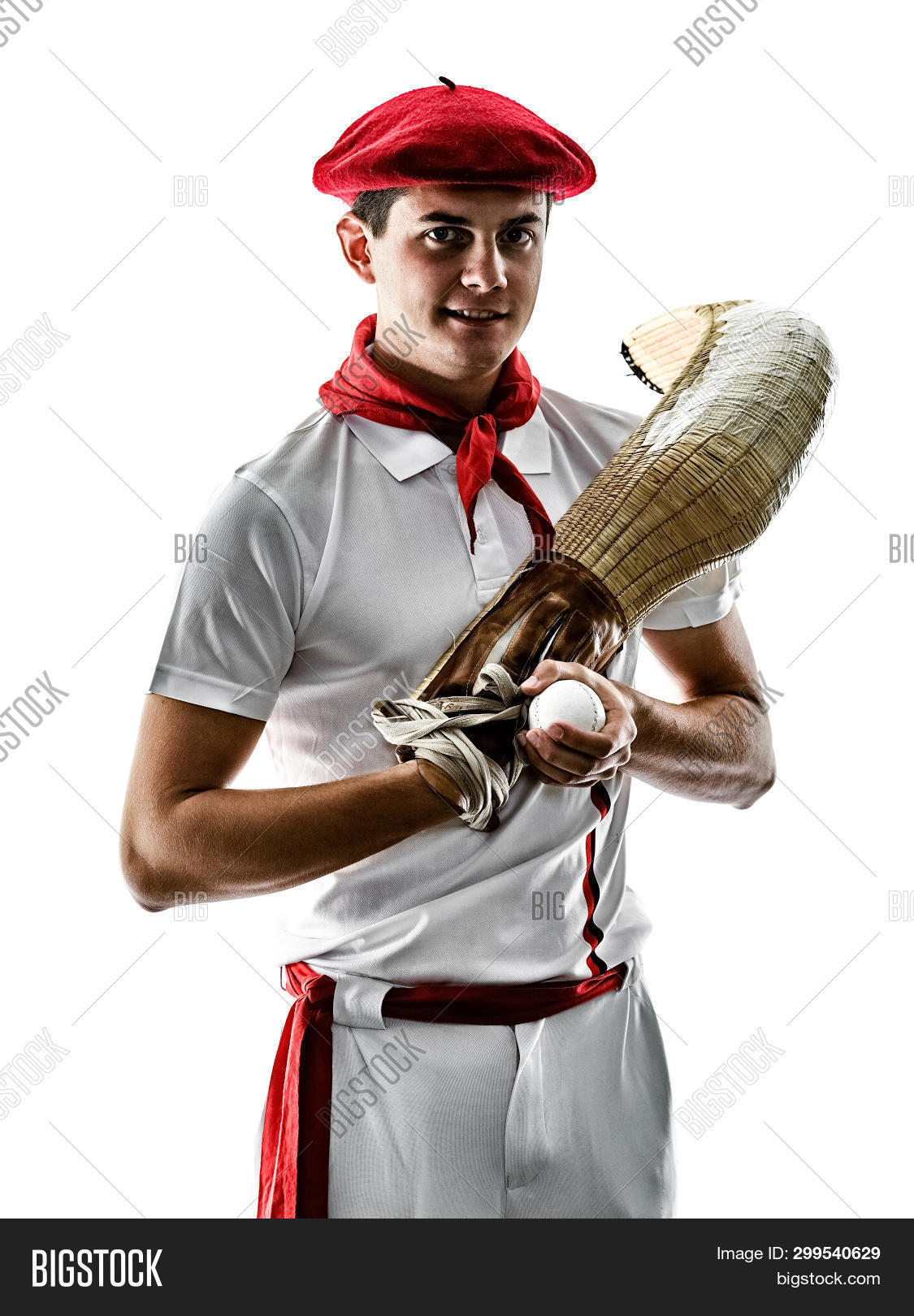 one caucasian Jai alai Basque pelota Cesta Punta player man isolated on ...