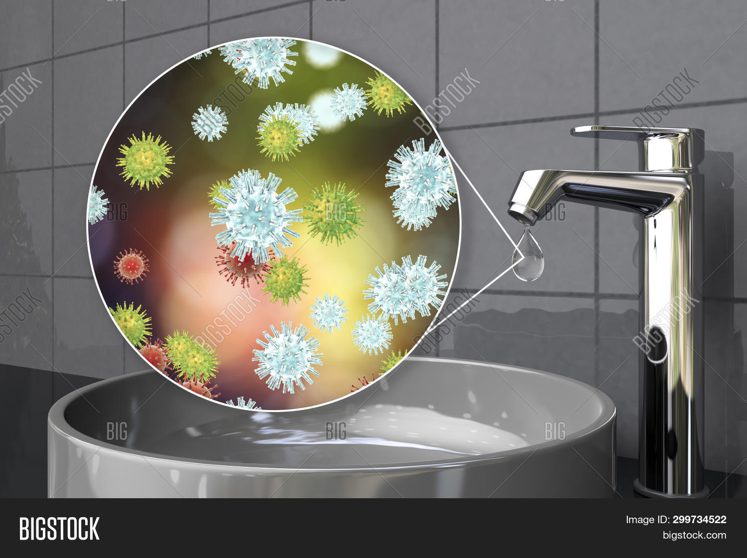 Safety Of Drinking Water Concept, 3d Illustration Showing Pathogenic ...